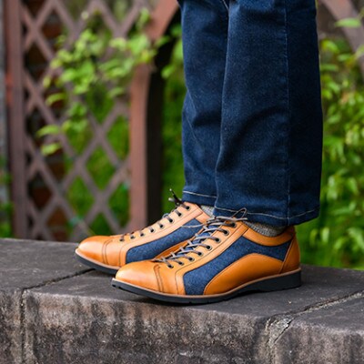 ヤマトイズム 姫路レザー 岡山デニム スニーカー 紳士靴 Lブラウン 24.5センチ YA3310 | お礼品詳細 | ふるさと納税なら「さとふる」